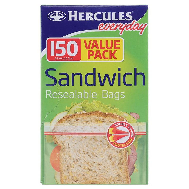 Bulk 150PK Hercules Sandwich Bags Snap Lock 16.5cm x 15.5cm — Super ...